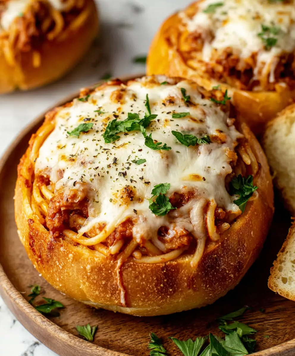 Cheesy Spaghetti Garlic Bread Cups - MaryaneCuisine